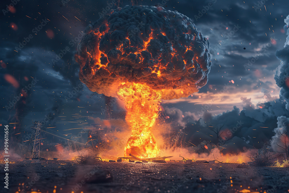 Generative ai on theme of scary nuclear explosion in outdoor, mushroom ...
