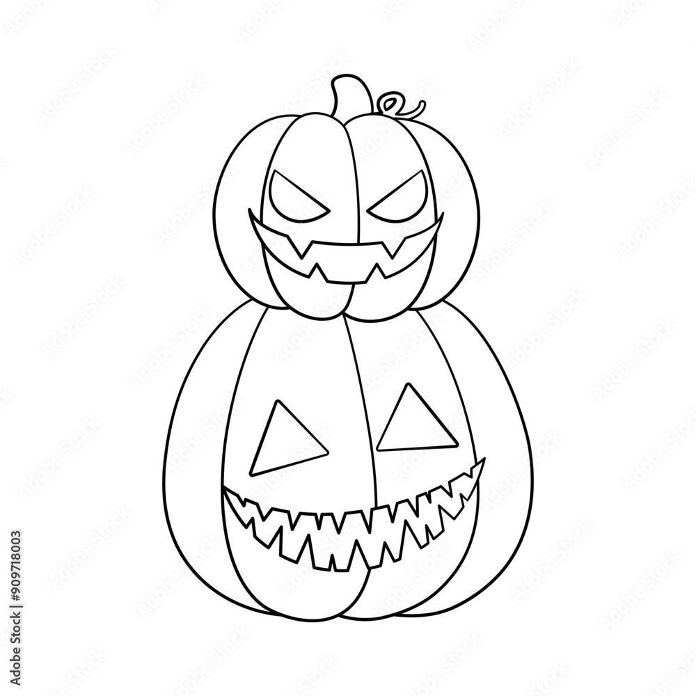 Stack of Jack O Lanterns Outline Line Art, Cute Halloween Pumpkins ...