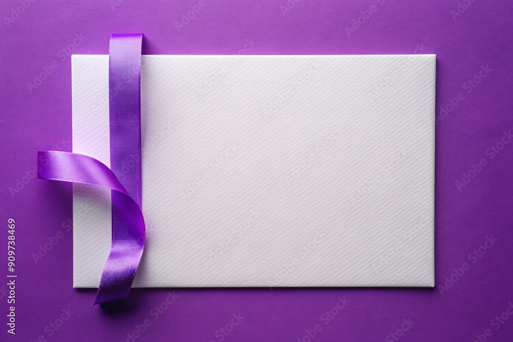Purple ribbon tape with a white rectangle paper background for your ...