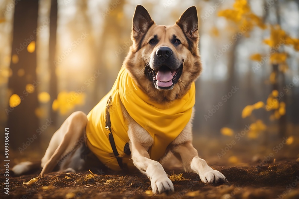 bright happy background yellow a dog big american animal black breed ...