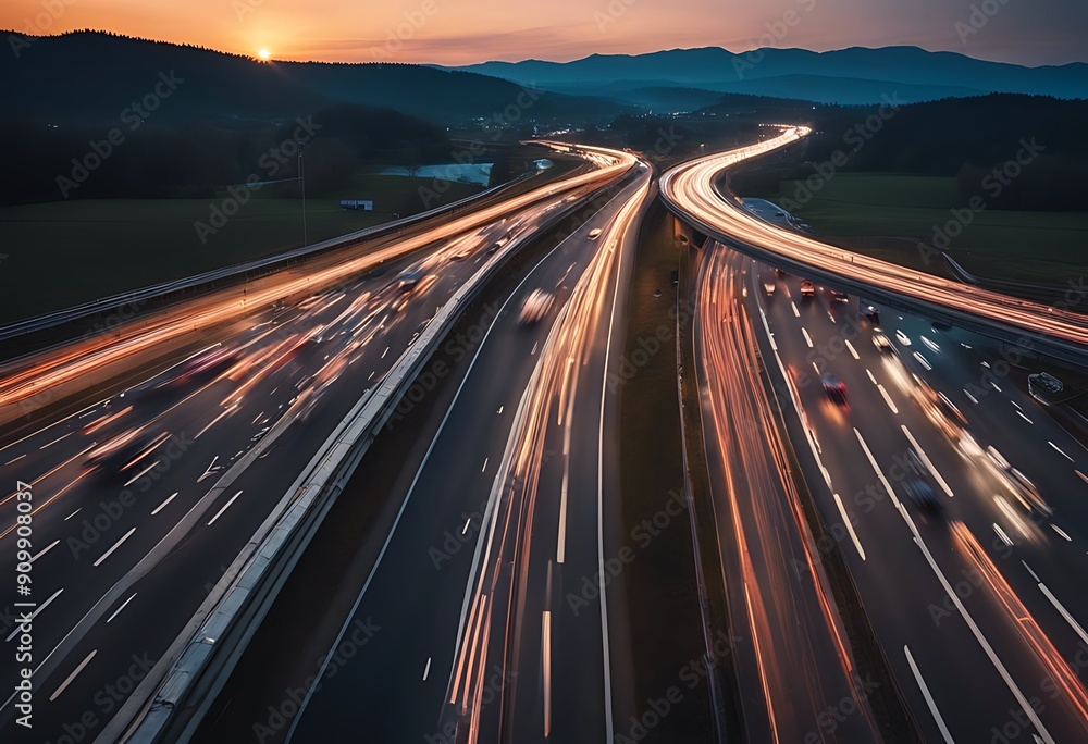 long sunset german exposure highway expressway autobahn abstract ...