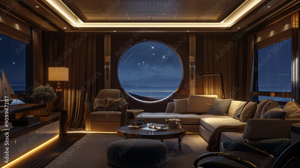 Starry Night Serenity Elegant Yacht Cabin with Ambient Lighting and ...
