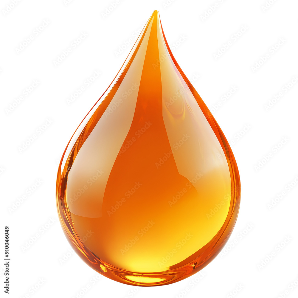 Glossy orange droplet with smooth surface and round shape on a ...