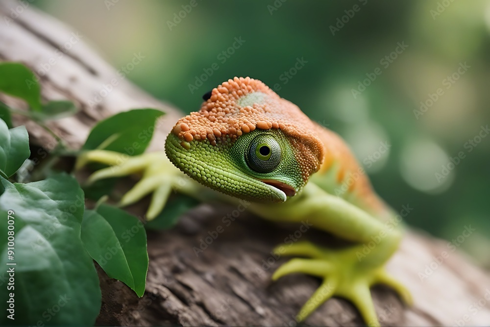 cameleon chameleon asleep animal reptilian green lizzard wild leopard ...