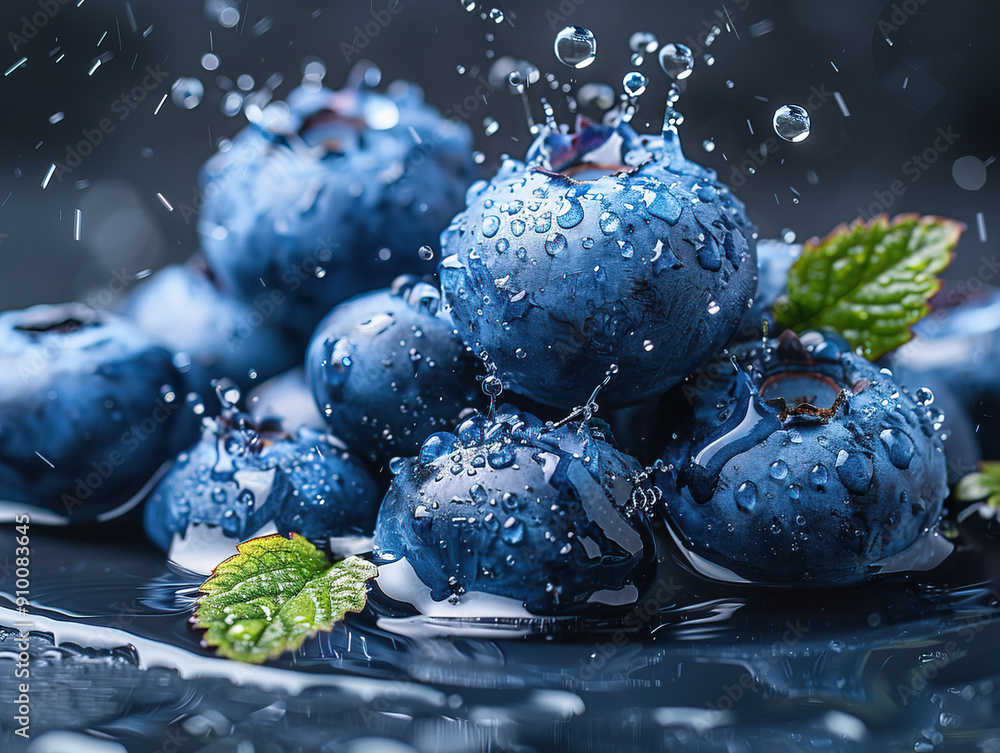 Fresh cold pure blueberry splash. Clean infused water splash with ...