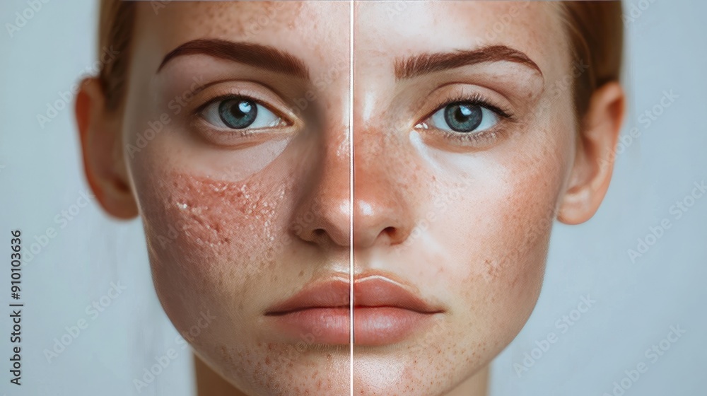 Before and After: The Transformative Power of Skincare. Two halves of a ...