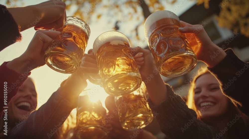 Oktoberfest festival toasting with beers. diverse friends cheering with ...