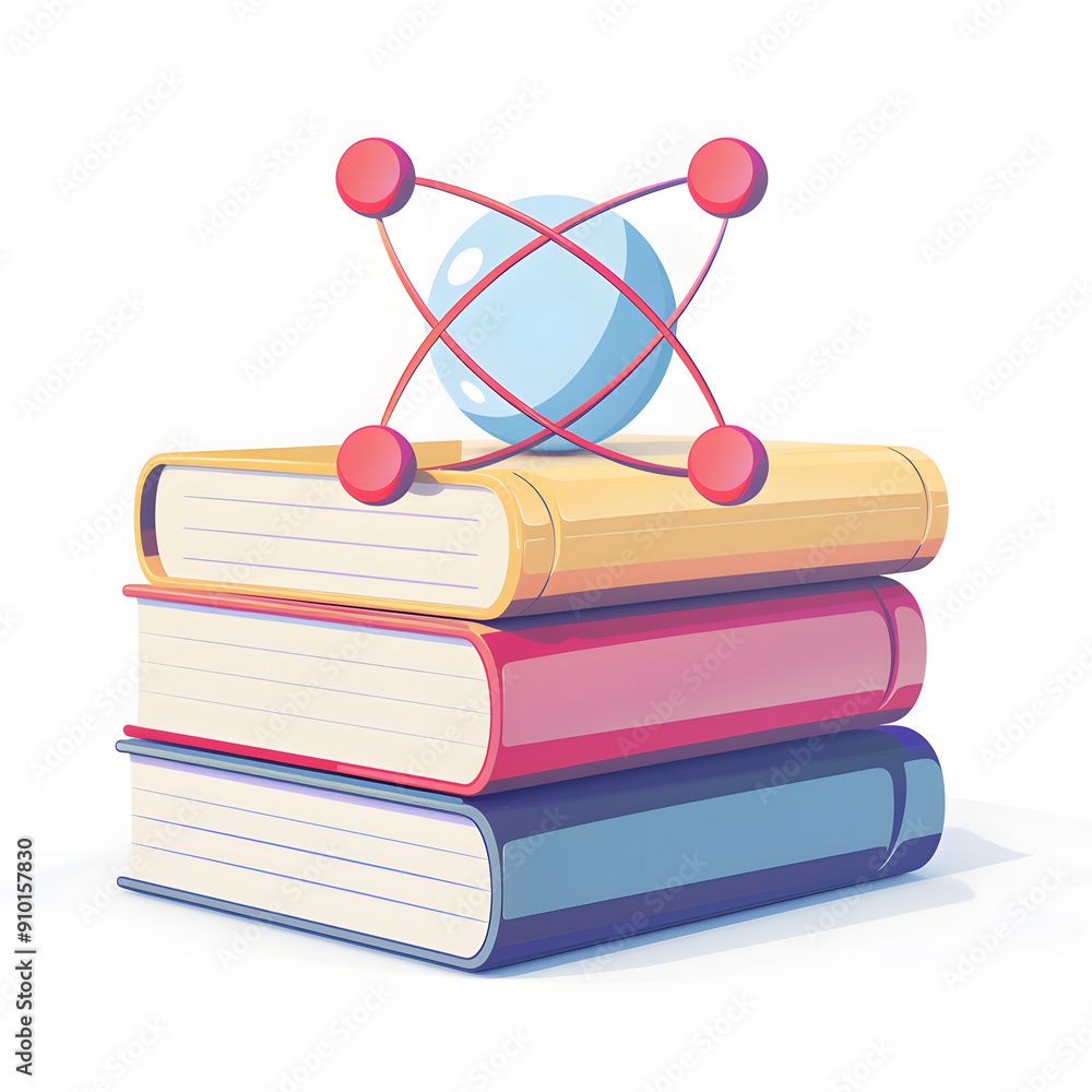 Three Stacked Books With An Atom Model Representing Science Education ...