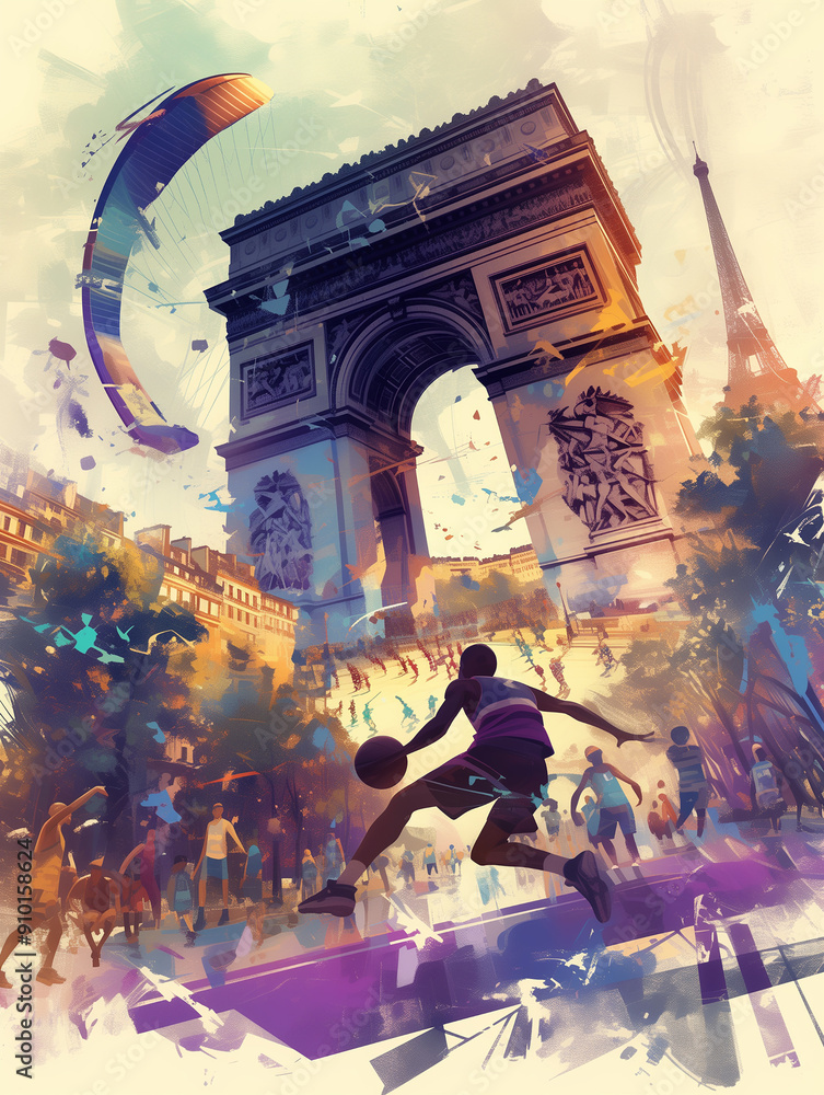 Dynamic Fusion of Paris 2024 Athletes Silhouettes with Iconic Landmarks ...