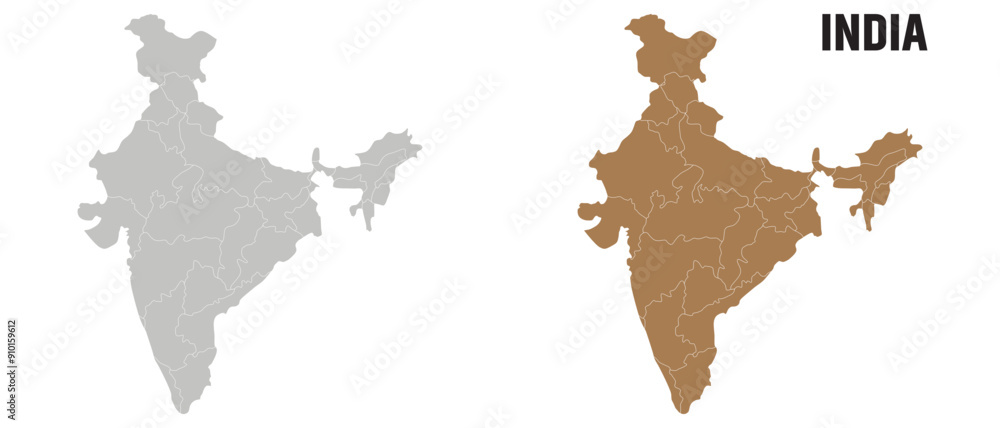 India map, India national map vector image on white background Stock ...