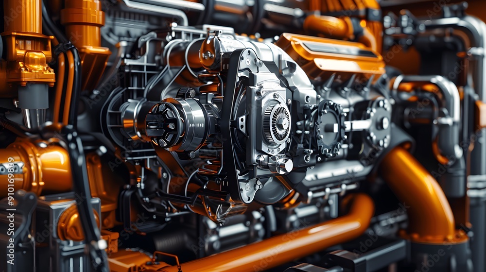 Advanced 3D visualization of a heavy-duty engine with exploded views of ...