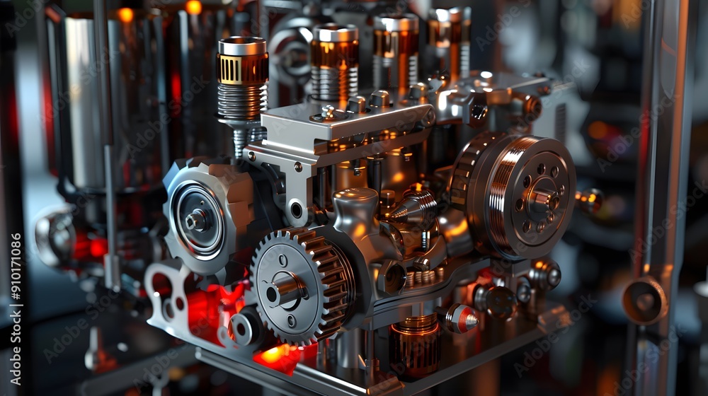 Detailed 3D schematic of a vintage engine with floating parts ...