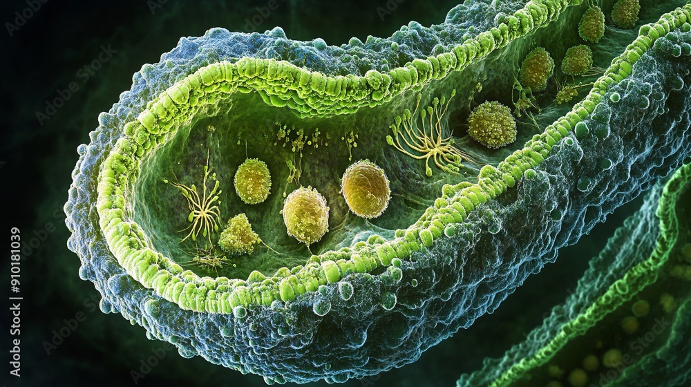 This detailed microscopic image captures the structure of the plant ...