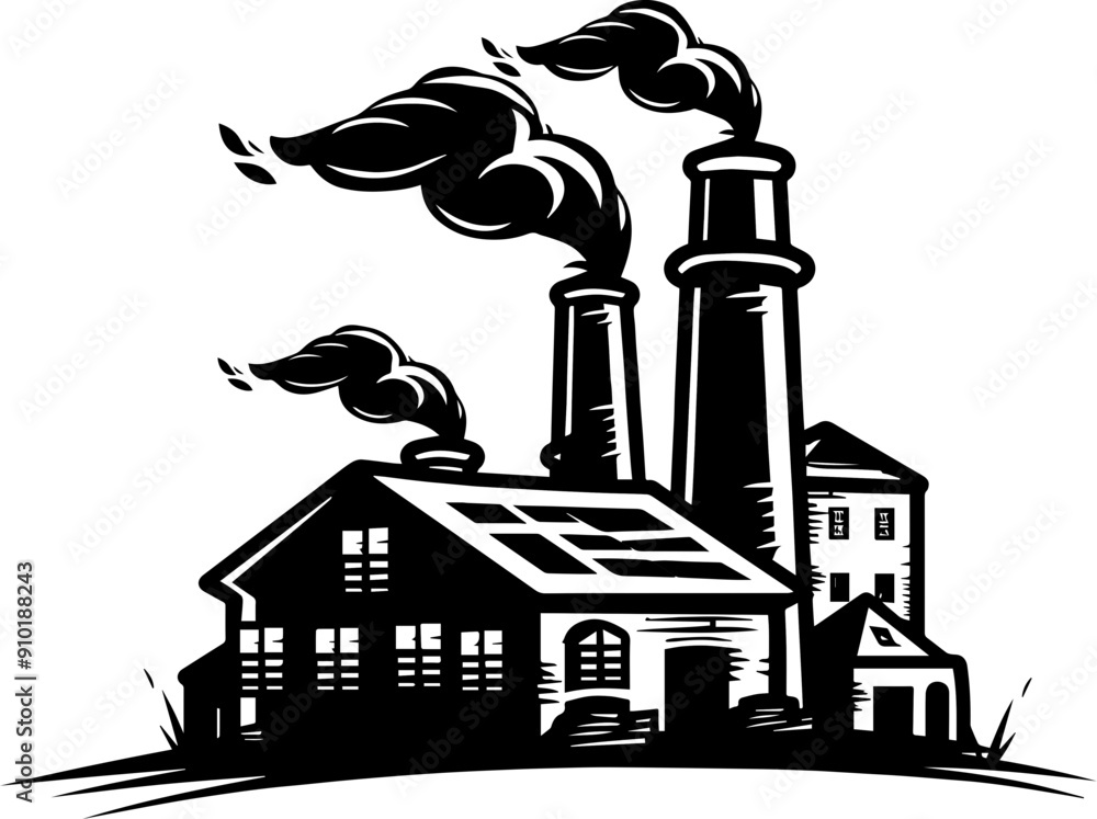Old factory vintage engraved illustration with a transparent background ...