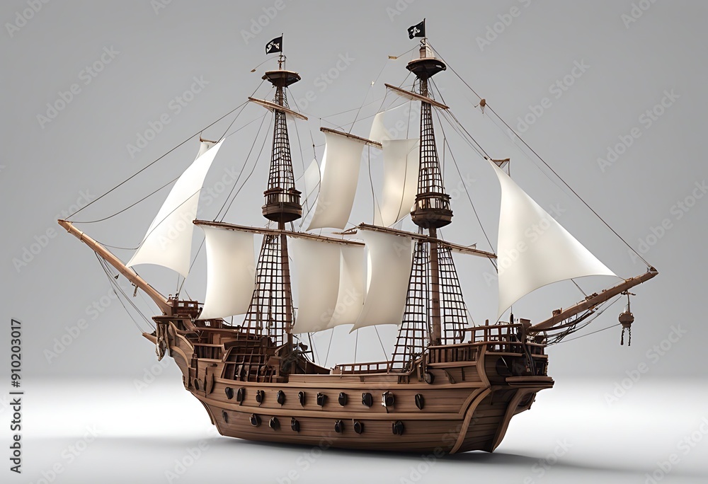 ship pirate white rendering sails 3d background three-dimensional ...