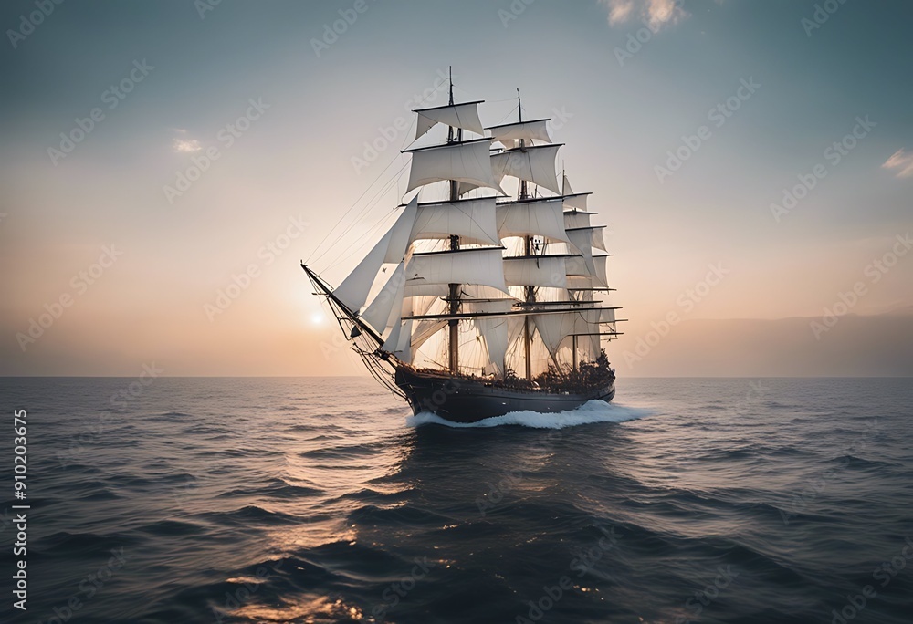 large ship sailing ocean middle sea boat sail sailboat water yacht ...