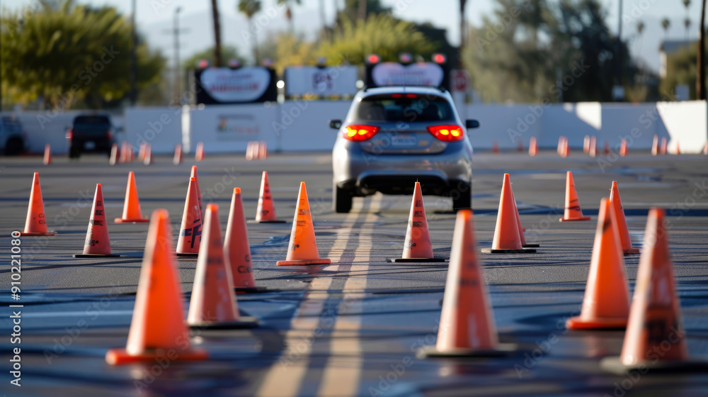 Defensive Driving Lesson with Car Navigating Through Obstacle Course ...