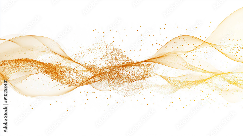 Gold glitter curve wave isolated white background. Gold glowing ...