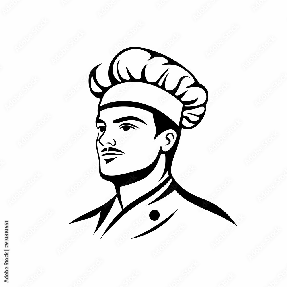 Minimalist black and white chef icon in classic hat, bold and ...