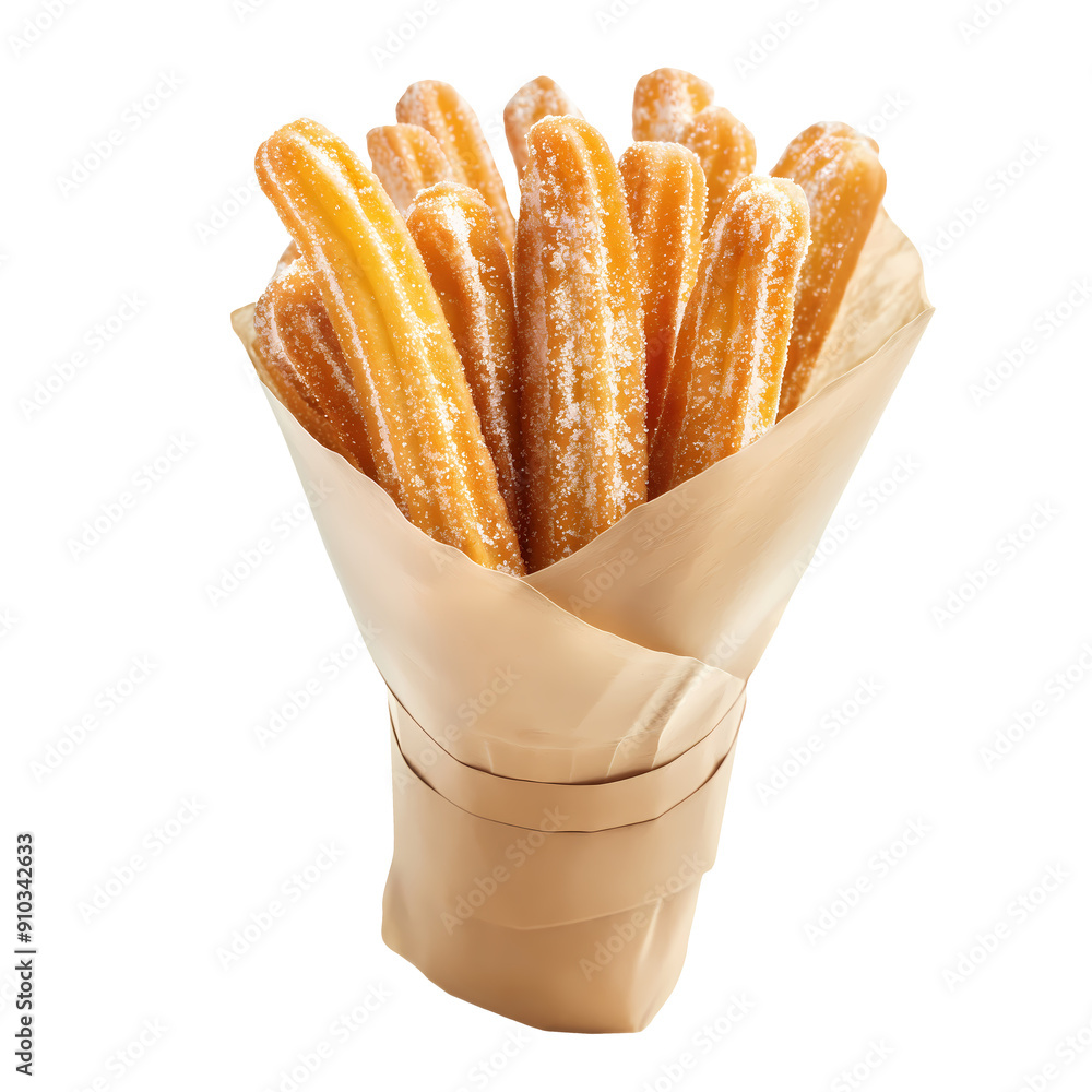 Churros wrapped in paper to take away. Isolated with Transparent ...