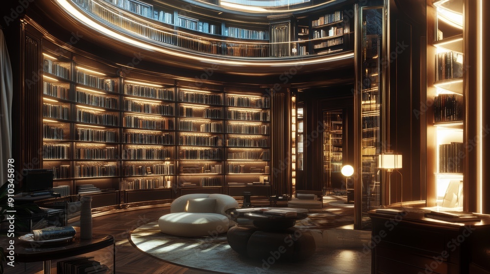 high-resolution, ultra-realistic, 4K, cinematic image of a lux library ...