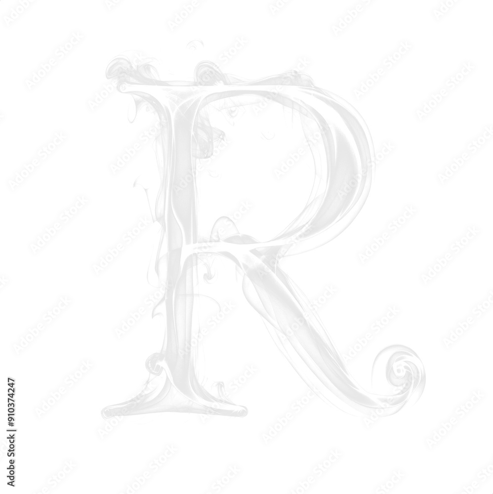 Letter R made of smoke. White smoke alphabet collection with numbers ...