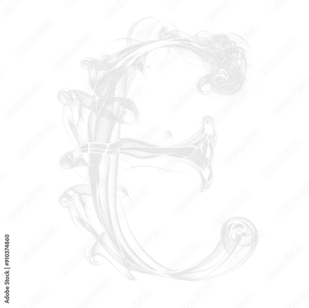 Letter E made of smoke. White smoke alphabet collection with numbers ...