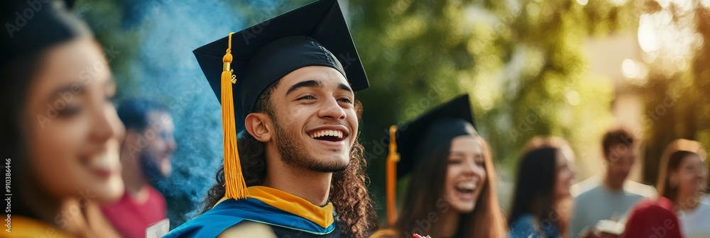 Happy Graduate Man Celebrating Achievement with Friends - A young man ...