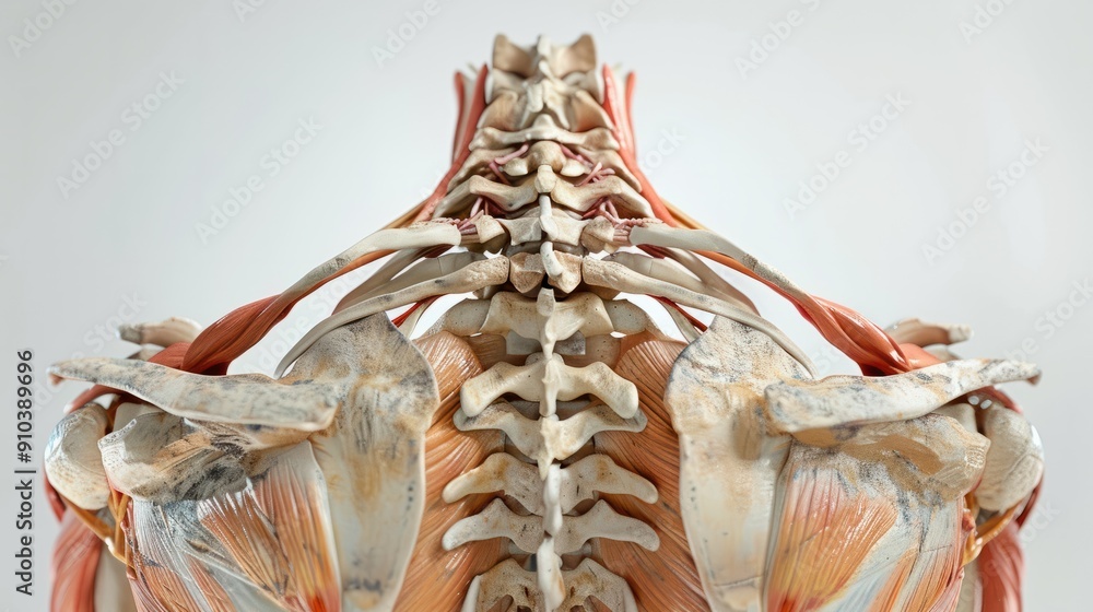 3D illustration of the human clavicle with surrounding anatomical ...