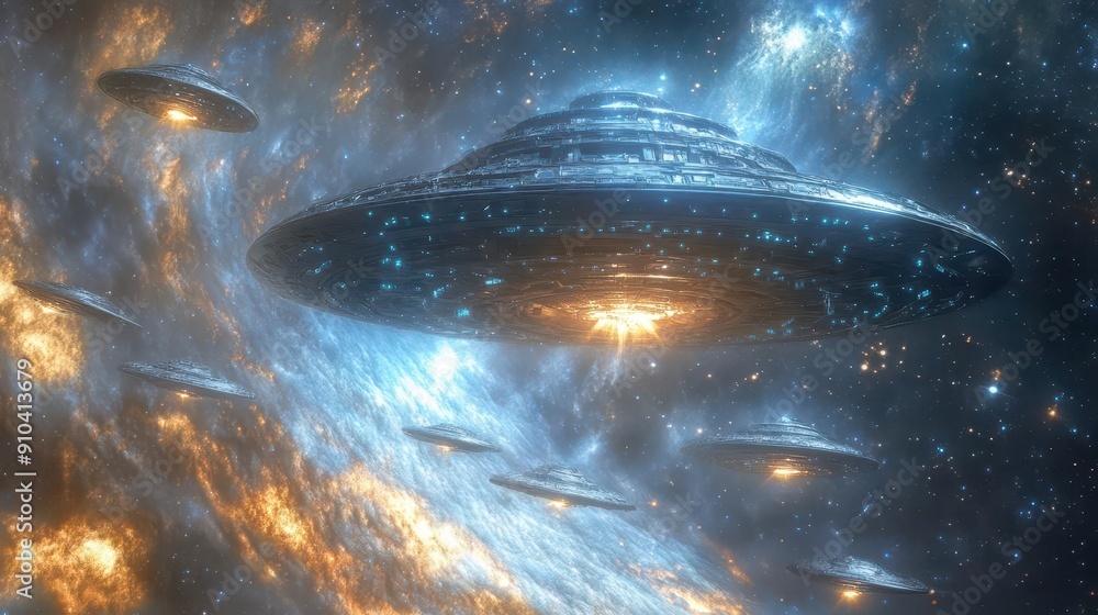 hyperrealistic ufo armada emerging from swirling dimensional rifts ...