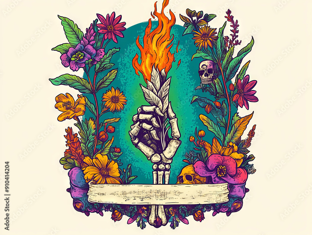 A colorful illustration of sage smoldering in the palm of an ancient ...