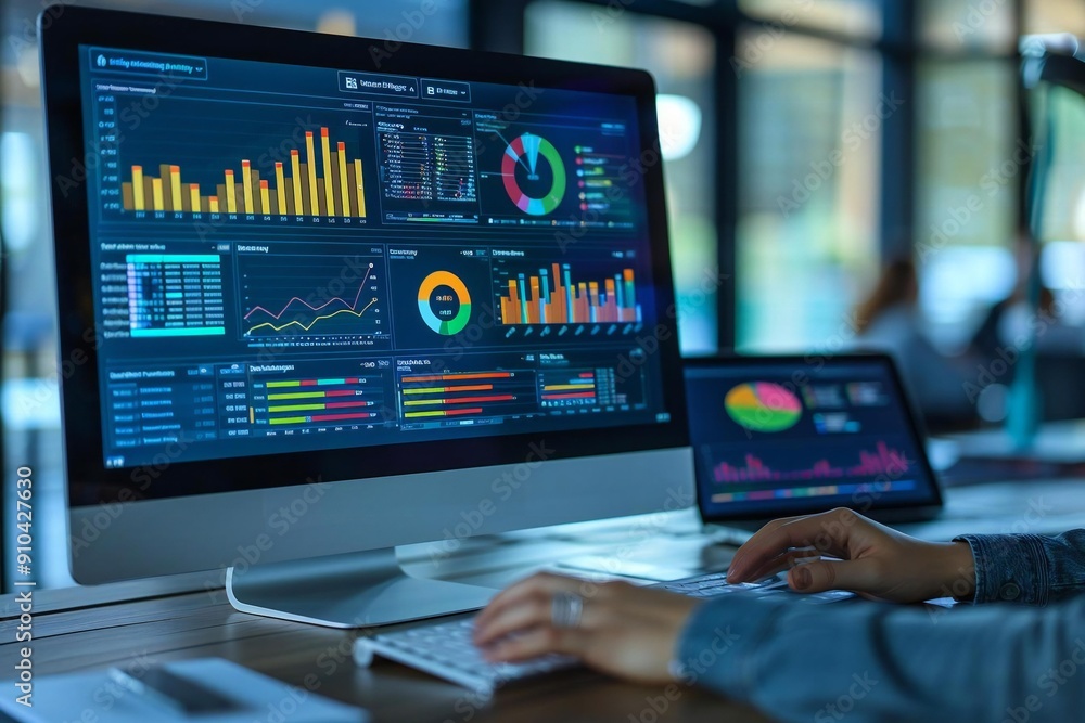 Data Analyst Utilizing Business Analytics Dashboard with Charts ...