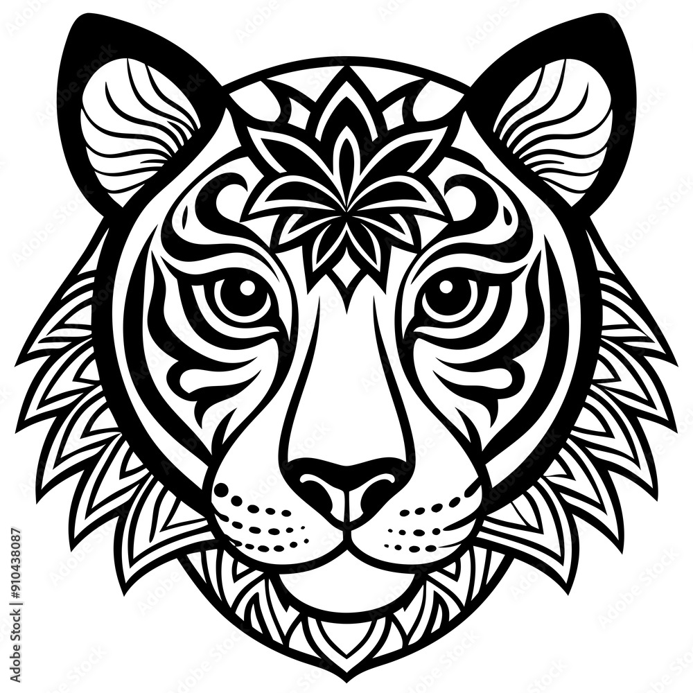 Adult coloring book. a Tiger head. Line art design for antistress ...