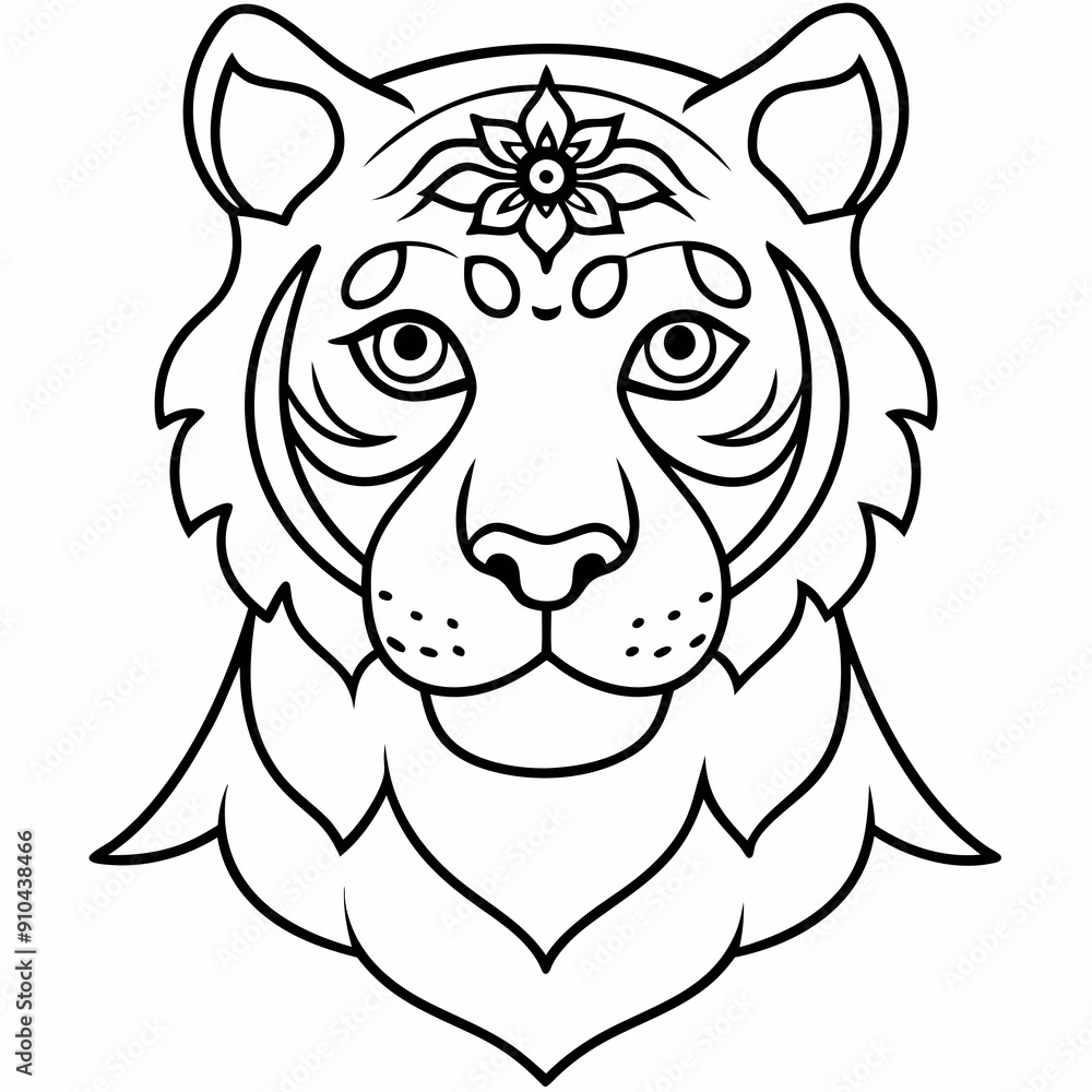 Adult coloring book. a Tiger head. Line art design for antistress ...