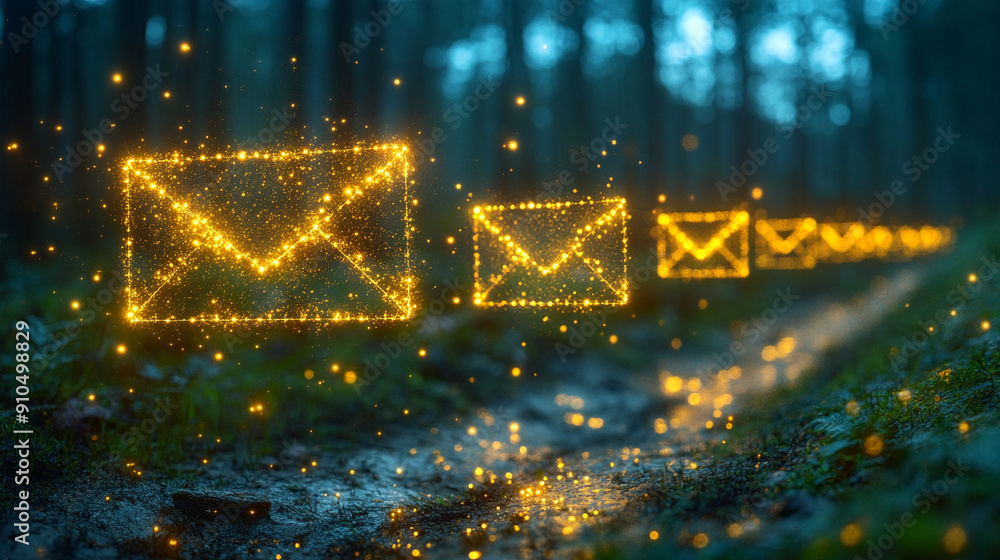 digital envelopes floats in cyberspace, representing the exchange of ...