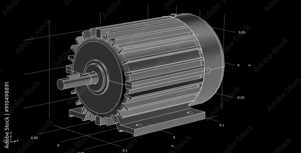 Computer 3d modeling of the motor using a computer aided design system. Engine model ...