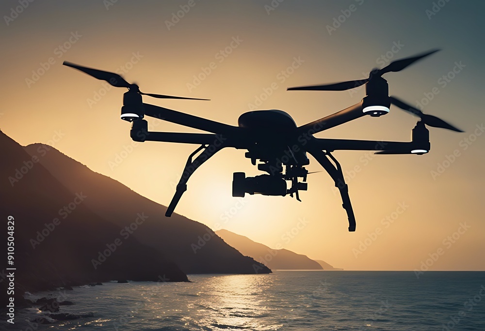 spy silhouette flying background drone uav hiding sea view beautiful ...