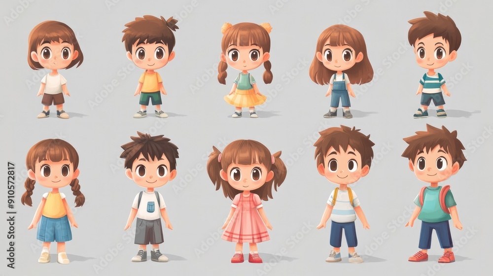 Collection of adorable anime kids, boy and girl, in various poses and ...