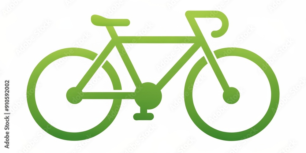 Stylized flat illustration of a green bicycle icon on a white ...