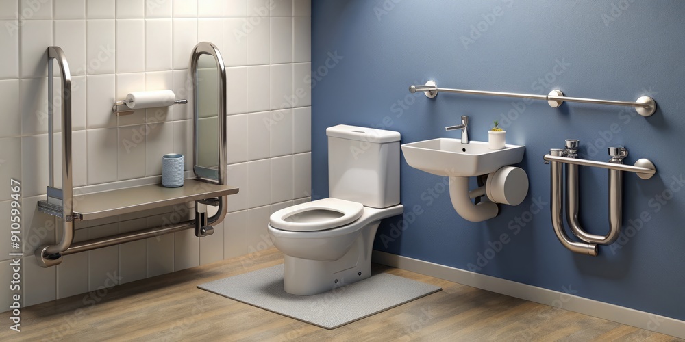 Accessible miniature toilet model features grab bars, lowered sink, and ...