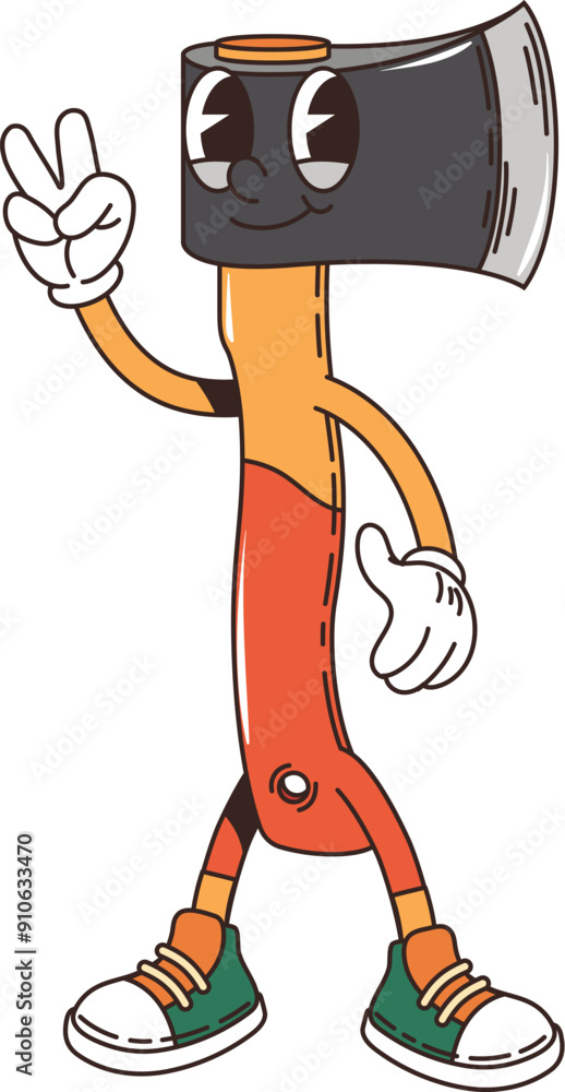 Cartoon ax retro groovy travel character, camp and tourism personage ...