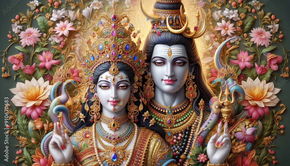 beautiful colorful hindu god lord shiva or sankar,mahadev with goddess ...