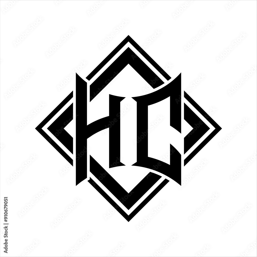 HC Letter logo with abstract shield shape with square black outline on ...
