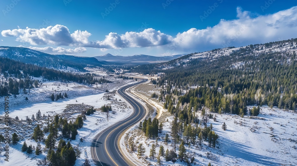 Aerial drone view of the beautiful Mirror Lake Highway famous S Curve ...