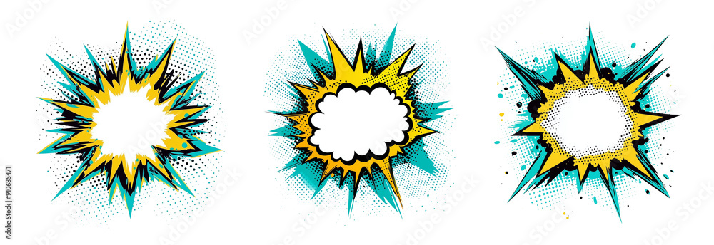 Transparent Background Comic Blank Speech Bubble Set: Cartoon Explosions Isolated on White ...