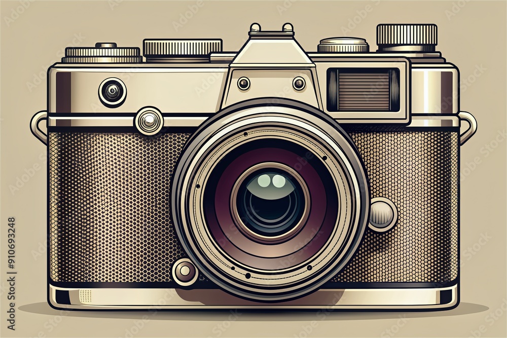 Retro-style vector illustration of a classic film camera with bold ...