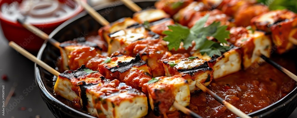 Salty Indian paneer tikka, grilled and served with a rich chutney ...