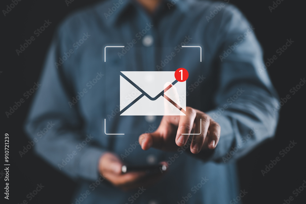 New email notification interaction concept. A person interacting with a ...