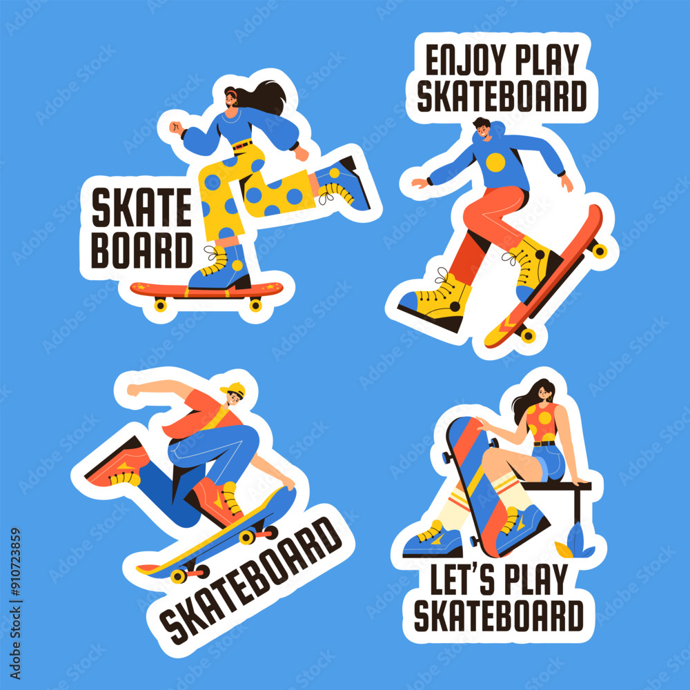 Skateboard Label Flat Cartoon Hand Drawn Templates Background ...