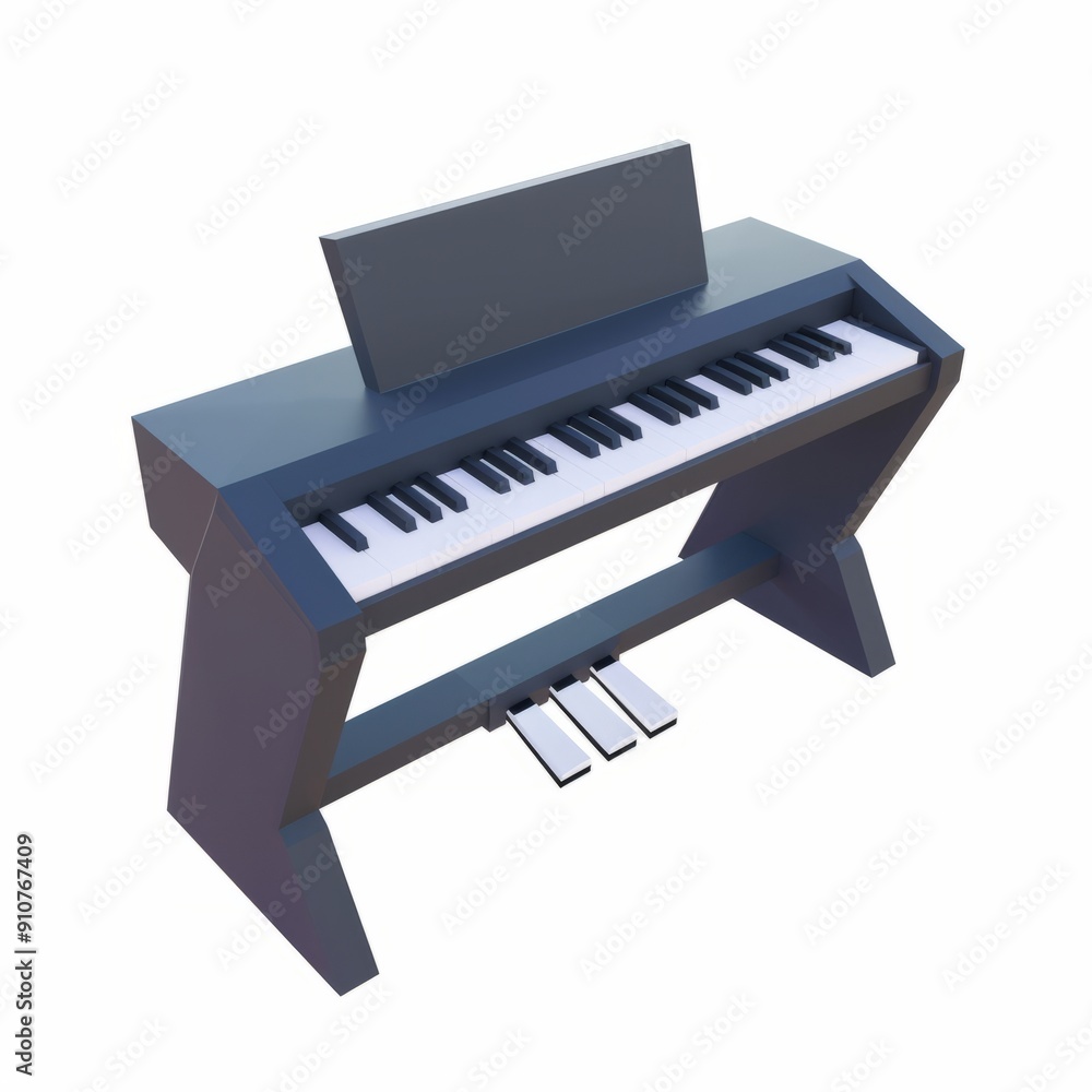 3D Render, Low Poly style of a digital piano with a modern, compact ...